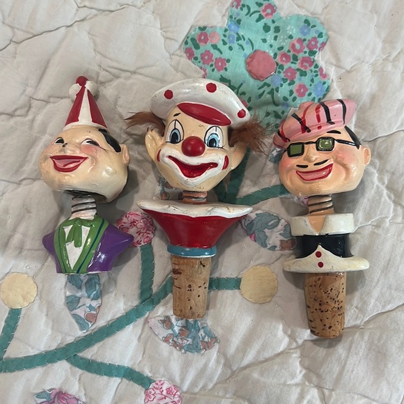 Other | Vintage Three Handpainted 192s Wooden Wine Toppers One Missing ...